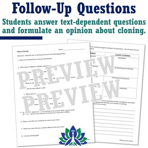 Asexual Reproduction Activity Cloning Article And Questions Flying