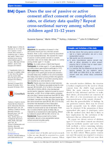 Pdf Does The Use Of Passive Or Active Consent Affect Consent Or Completion Rates Or Dietary