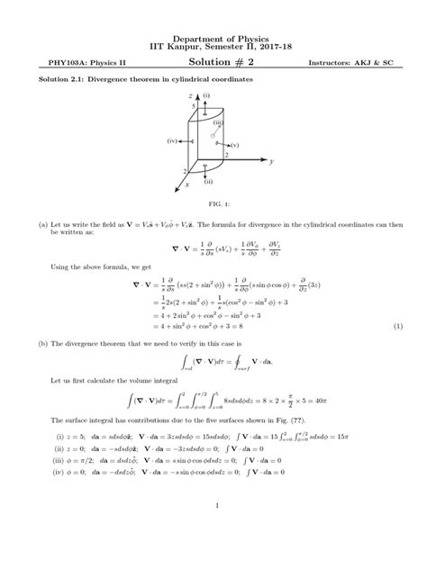 Divergence Theorem In Cylindrical Coordinates Pdf Electric Field