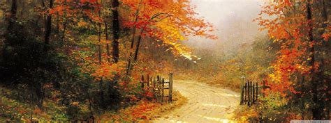 Autumn Lane By Thomas Kinkade 4k Uhd Wallpaper For Ultrahd Desktop And