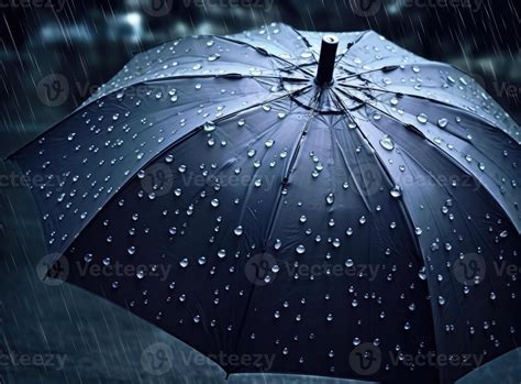 Back Umbrella In The Rain In Vintage Tone Created With Technology