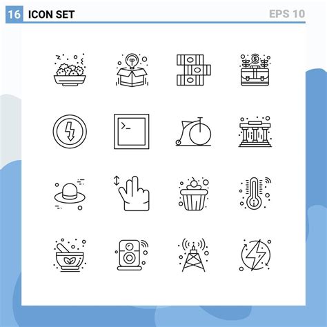 Pack Dicônes Vectorielles Stock De 16 Signes Et Symboles De Ligne Pour Les Appareils Poussent