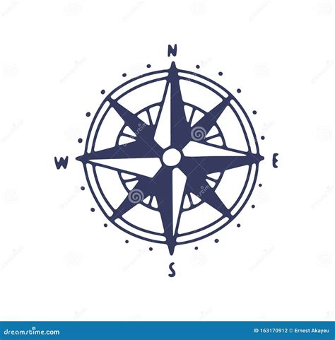 Rose Of Wind Vector Icon Minimalist Compass Illustration With Cardinal