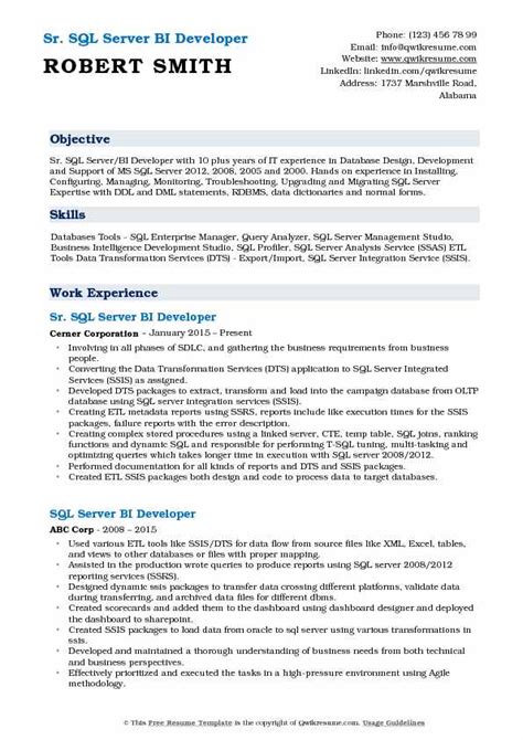 Sql Server Bi Developer Resume Samples Qwikresume