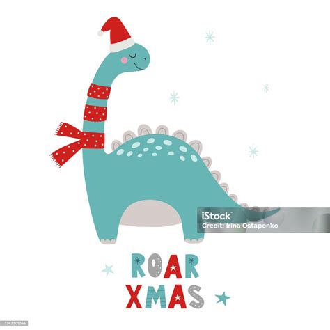 크리스마스 공룡 포효 하는 엑스레이 디노 Xms 만화 플랫 스타일에서 재미있는 캐릭터의 벡터 일러스트 벡터 손으로 그린 컬러 어린이 의 그림 아기 인쇄 포스터 섬유에