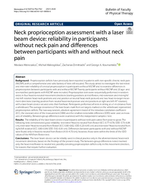 Pdf Neck Proprioception Assessment With A Laser Beam Device Reliability In Participants