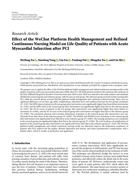 Pdf Effect Of The Wechat Platform Health Management And Refined Continuous Nursing Model On