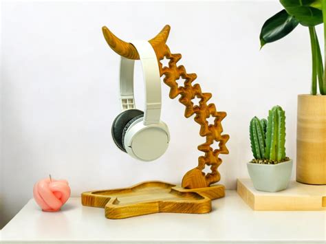 Moon Stars Headphone Stand Cute Headset Holder Handmade Cute Decor For