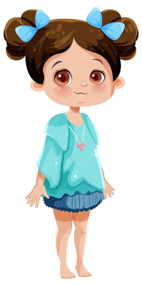 Adorable Niña Con Personaje De Dibujos Animados De Ojos Grandes