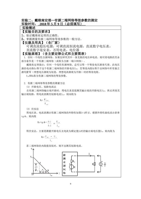 戴维南定理─有源二端网络等效参数的测定实验报告 360文库