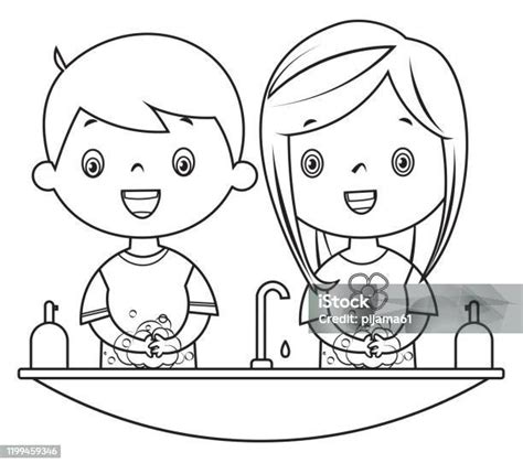 สมุดระบายสี เด็กล้างมือ ภาพประกอบสต็อก ดาวน์โหลดรูปภาพตอนนี้ Water Tap เด็กหญิง เพศหญิง