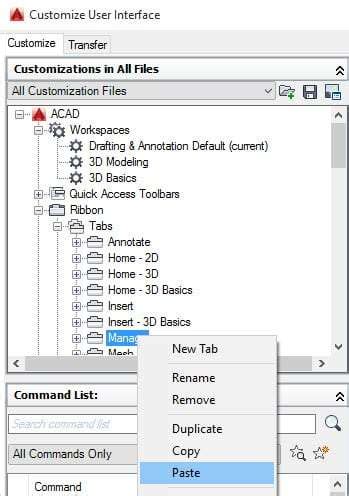 Create A Ribbon Panel In AutoCAD For Favourite Tools