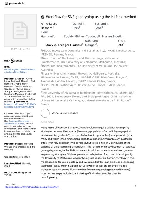 Pdf Workflow For Snp Genotyping Using The Hi Plex Method V1