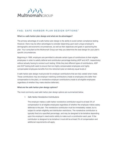 Faq Safe Harbor Plan Design Options Pdf