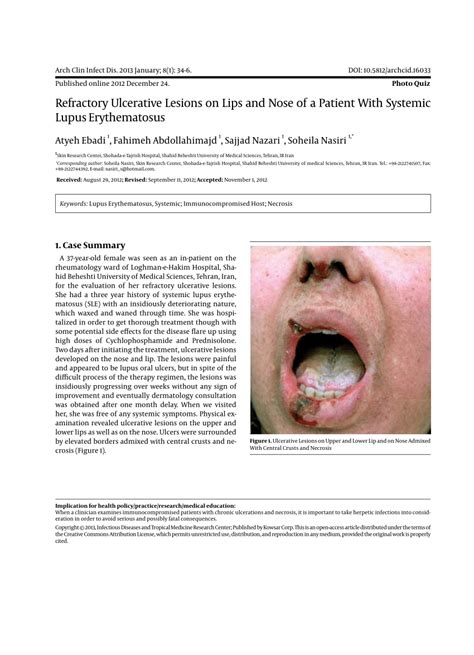 Pdf Refractory Ulcerative Lesions On Lips And Nose Of A Patient With
