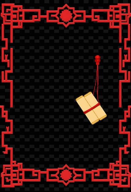 픽셀 전통적인 종이 절단 경계 프레임 절단 덤플링의 디자인 Png 중국 프레임 스타일 프리미엄 Ai 생성 Psd