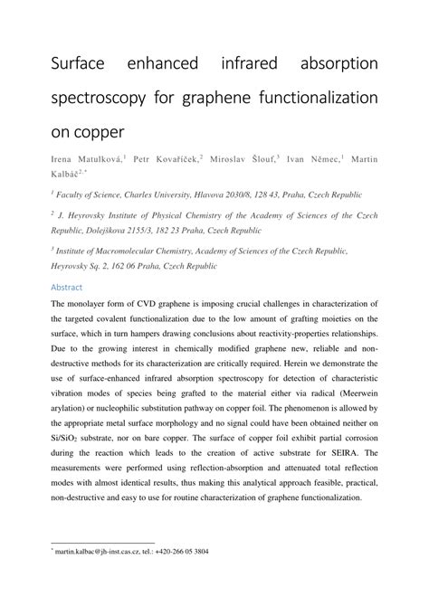 Pdf Surface Enhanced Infrared Absorption Spectroscopy For Graphene Functionalization On Copper