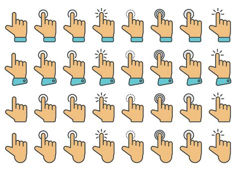 Hand Cursor Icon In Different Gestures Finger Mouse Cursor Clicking