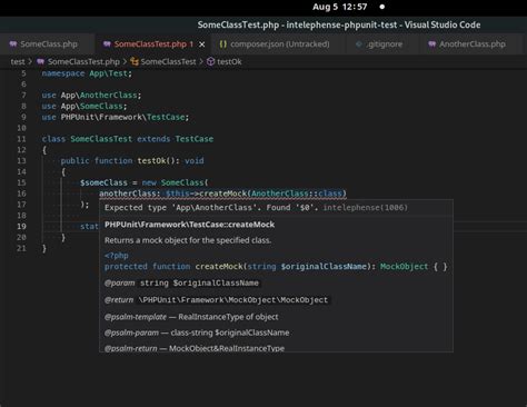 Intelephense Is Unable To Recognize A Type Of PHPunit S CreateMock Function Output Is