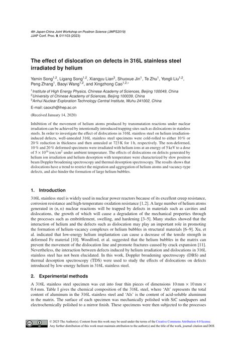 Pdf The Effect Of Dislocation On Defects In 316l Stainless Steel