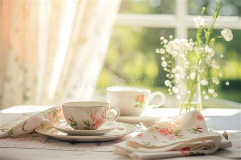 Elegant Table Setting With Floral Themed Napkins Generative Ai Stock Image Image Of Plate