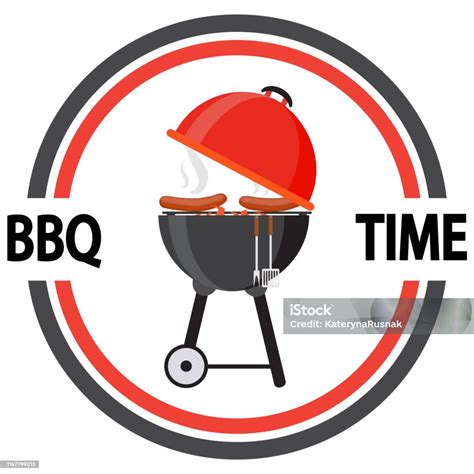 바베큐 아이콘입니다 소시지와 야외 바베큐 그릴 둥근 모양 평면 디자인 벡터 개념에 대한 스톡 벡터 아트 및 기타 이미지 개념 검은색 고기 Istock