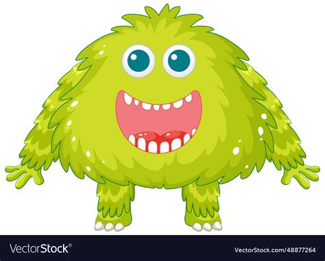 Happy Pluffy Green Monster Cartoon Character Vector Image