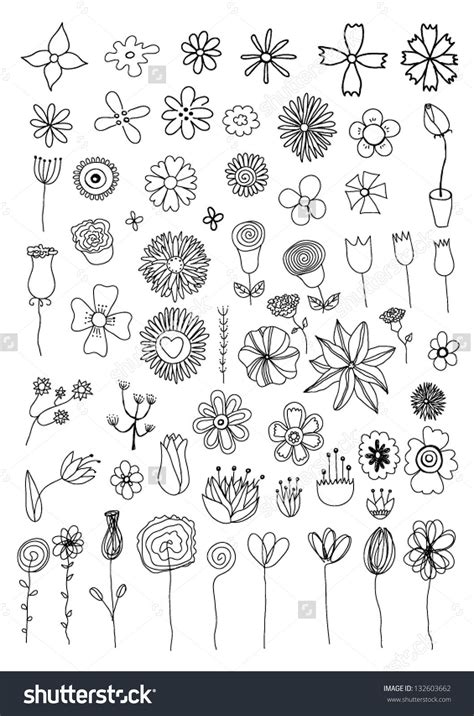 Set Of Flower Doodles Simple Flower Drawing Simple Flowers Drawing