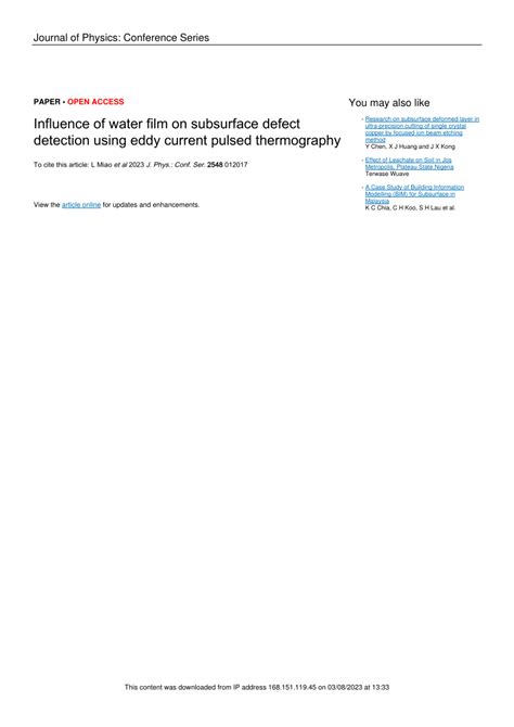pdf influence of water film on subsurface defect detection using eddy