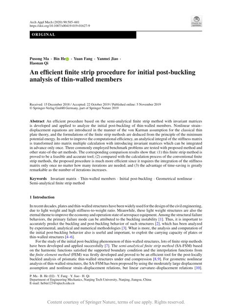 An Efficient Finite Strip Procedure For Initial Post Buckling Analysis Of Thin Walled Members