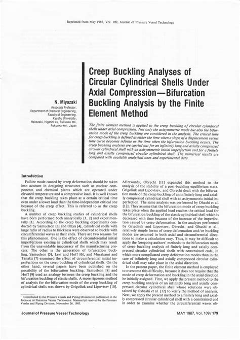 Pdf Creep Buckling Analyses Of Circular Cylindrical Shells Under