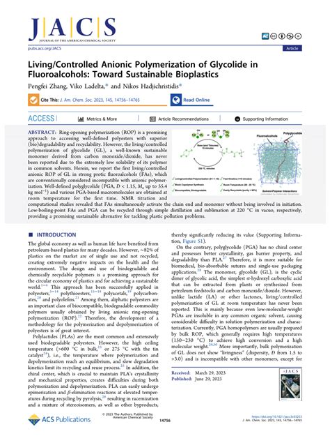 Pdf Livingcontrolled Anionic Polymerization Of Glycolide In Fluoroalcohols Toward
