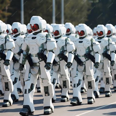 Premium Ai Image Military Biorobots Humanoids In Military Uniforms