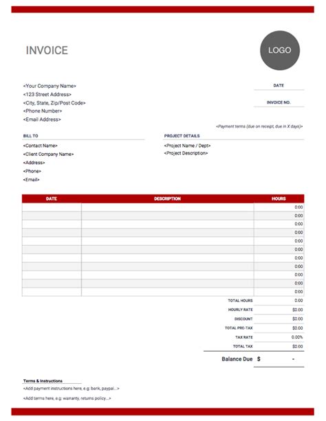 Consulting Hours Invoice Template Cards Design Templates