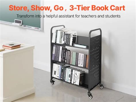 Vevor Rolling Library Book Cart 3 Tier 330 Lbs Load