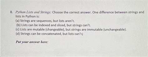 Solved Python Lists And Strings Choose The Correct Answer