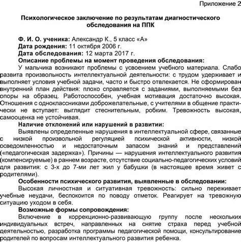 Заключение по результатам психологического обследования