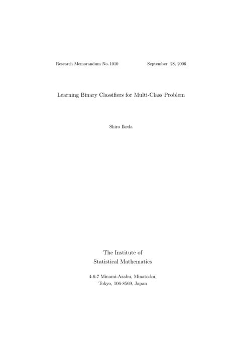 Pdf Learning Binary Classifiers For Multi Class Problem