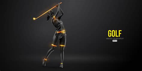 검은 배경에 골프 선수의 추상적인 실루엣 골퍼 여자가 공을 친다 벡터 일러스트 레이 션 3차원 형태에 대한 스톡 벡터 아트 및