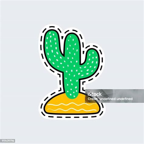 Cacti Dalam Gaya Patch Clip Art Untuk Stiker Atau Pin Ilustrasi Stok
