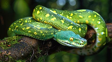 Green Tree Python On A Tree Branch Stock Illustration Illustration Of