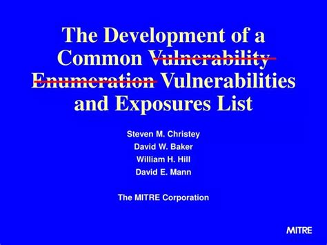 Ppt The Development Of A Common Vulnerability Enumeration Vulnerabilities And Exposures List