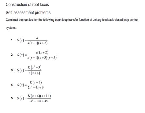 solved construction of root locus self assessment problems