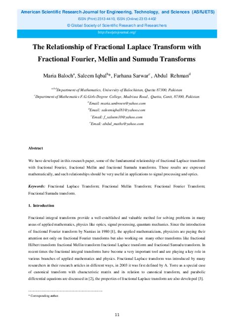 Pdf The Relationship Of Fractional Laplace Transform With Fractional Fourier Mellin And