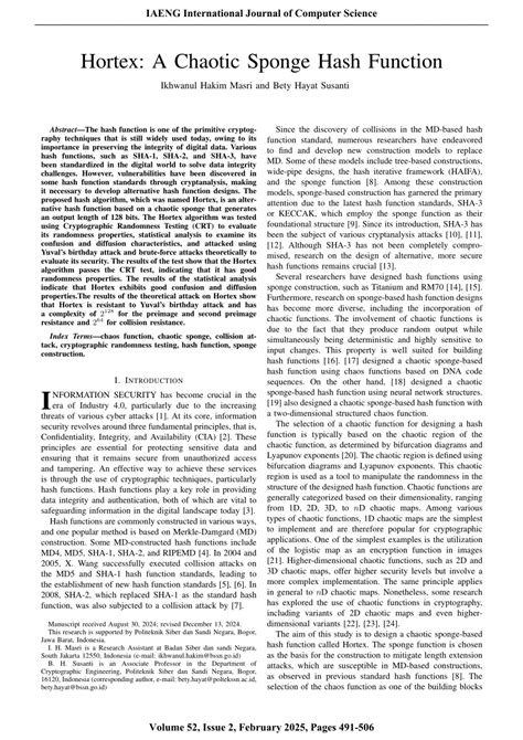 Pdf Hortex A Chaotic Sponge Hash Function