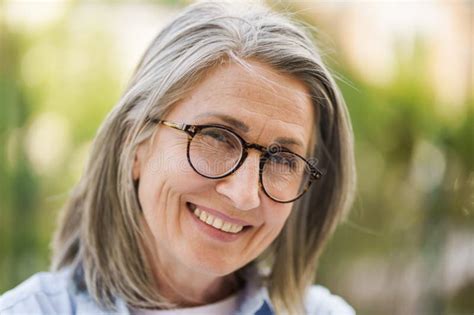 Older Woman With Glasses Smiling Stock Photo Image Of Spectacles Portrait