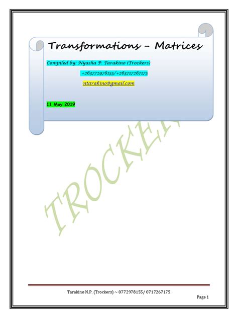Transformations Matrices Notes By Trockers Pdf Matrix