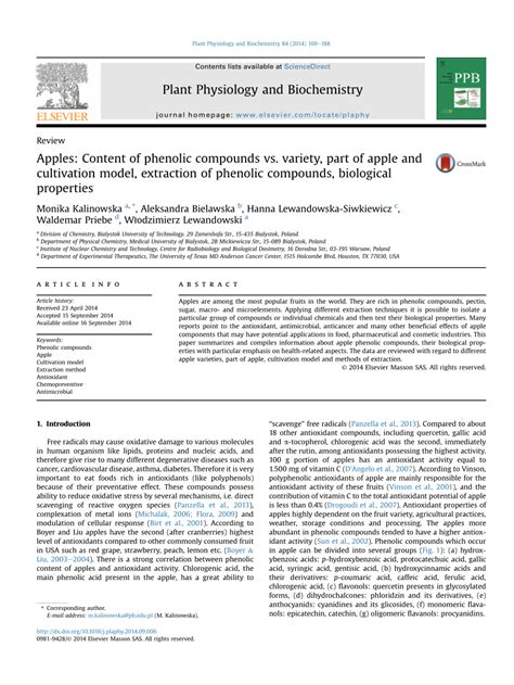 Pdf Apples Content Of Phenolic Compounds Vs Variety Part Of Apple