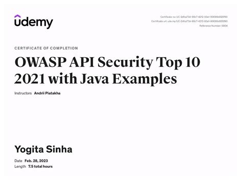 Yogita Sinha On Linkedin I Got A Certificate For Owasp Api Security Top 10 2021 With Java Examples