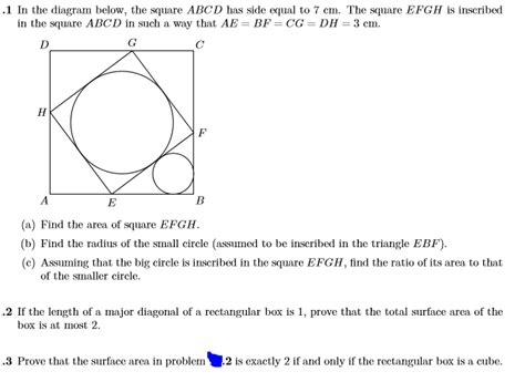 Solved 1 In The Diagram Below The Square ABCD Has Side Chegg Com